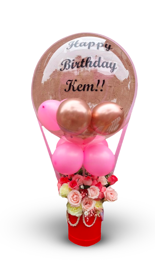 Pink Rose Birthday Bobo Arrangement – Balloons Co